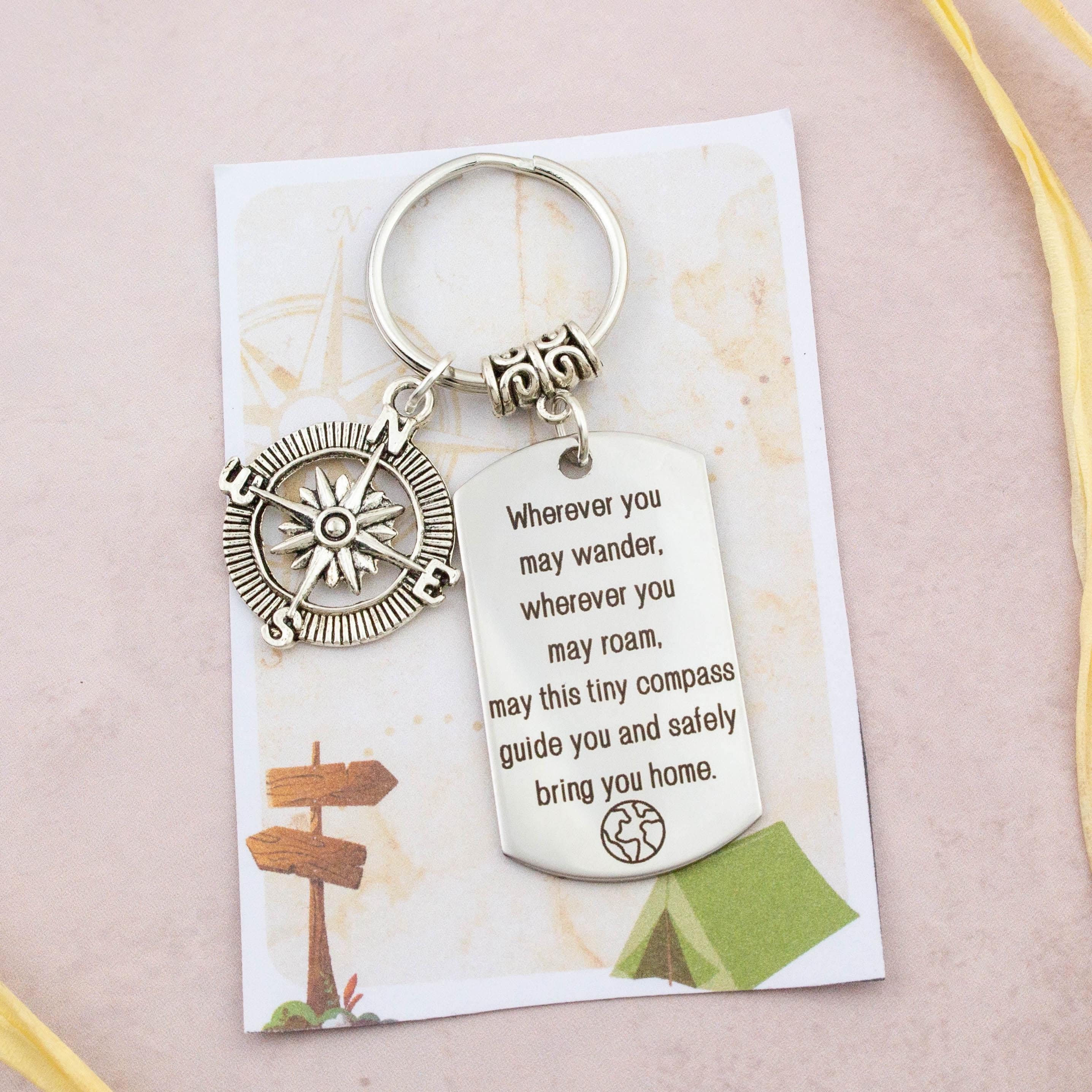 Compass Keychain, Travel Safe Journey Gift, Graduation Keyring - Etsy