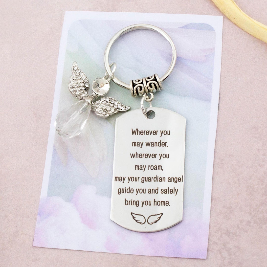 Guardian Angel Keyring, Travel Keychain, Safe Travels Gift, New Driver ...