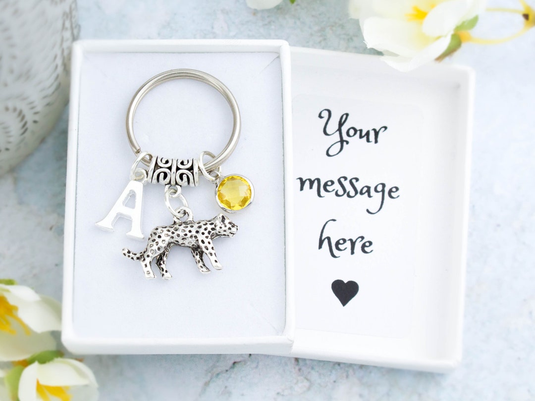 Leopard Keyring, Personalised Gift, Snow Leopard Keychain, Big Cat Bag ...