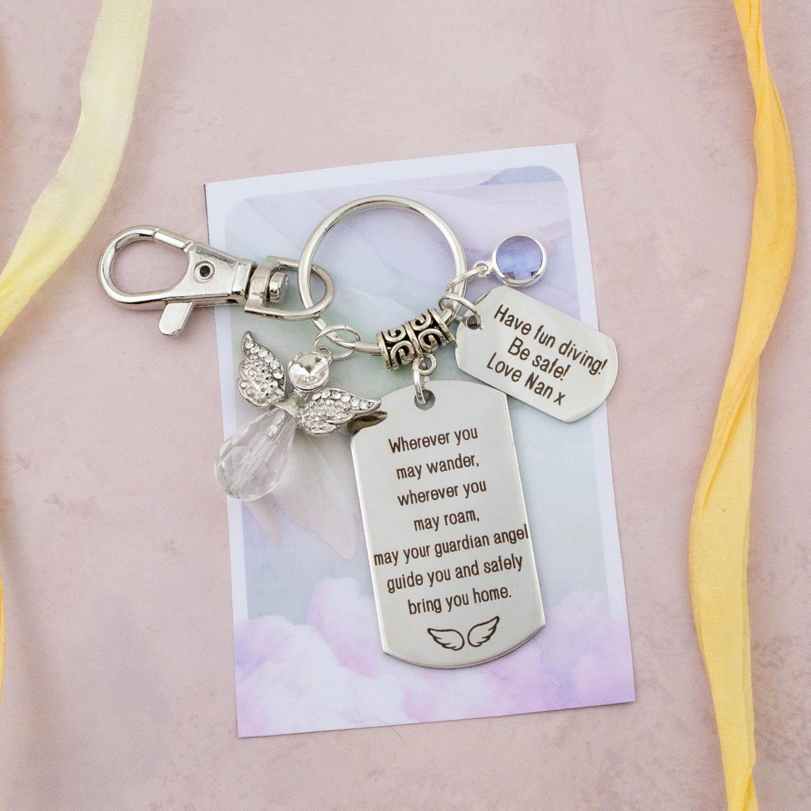 Guardian Angel Keyring, Travel Keychain, Safe Travels Gift, New Driver ...