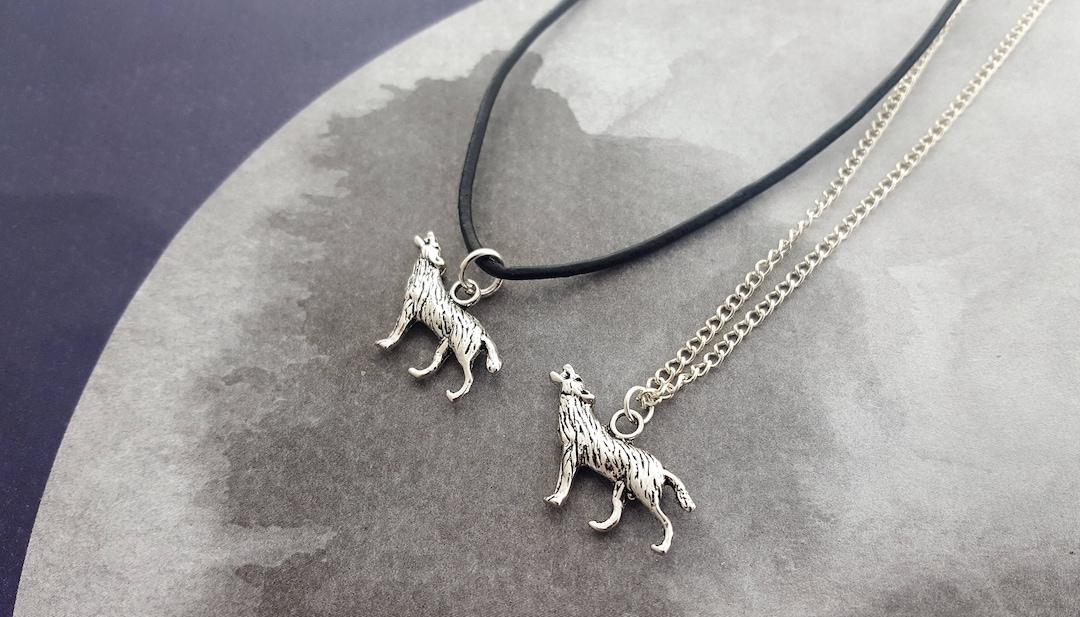 Wolf Necklace, Mens Necklace, Black Leather or Cord, Silver Chain ...