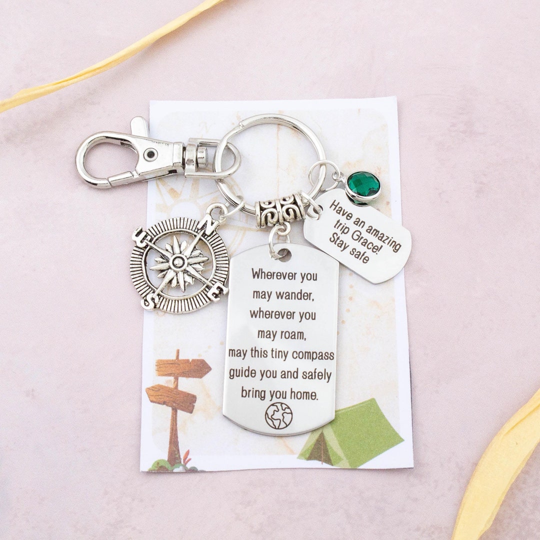Personalised Compass Keychain, Graduation Keyring, Camping Gifts ...