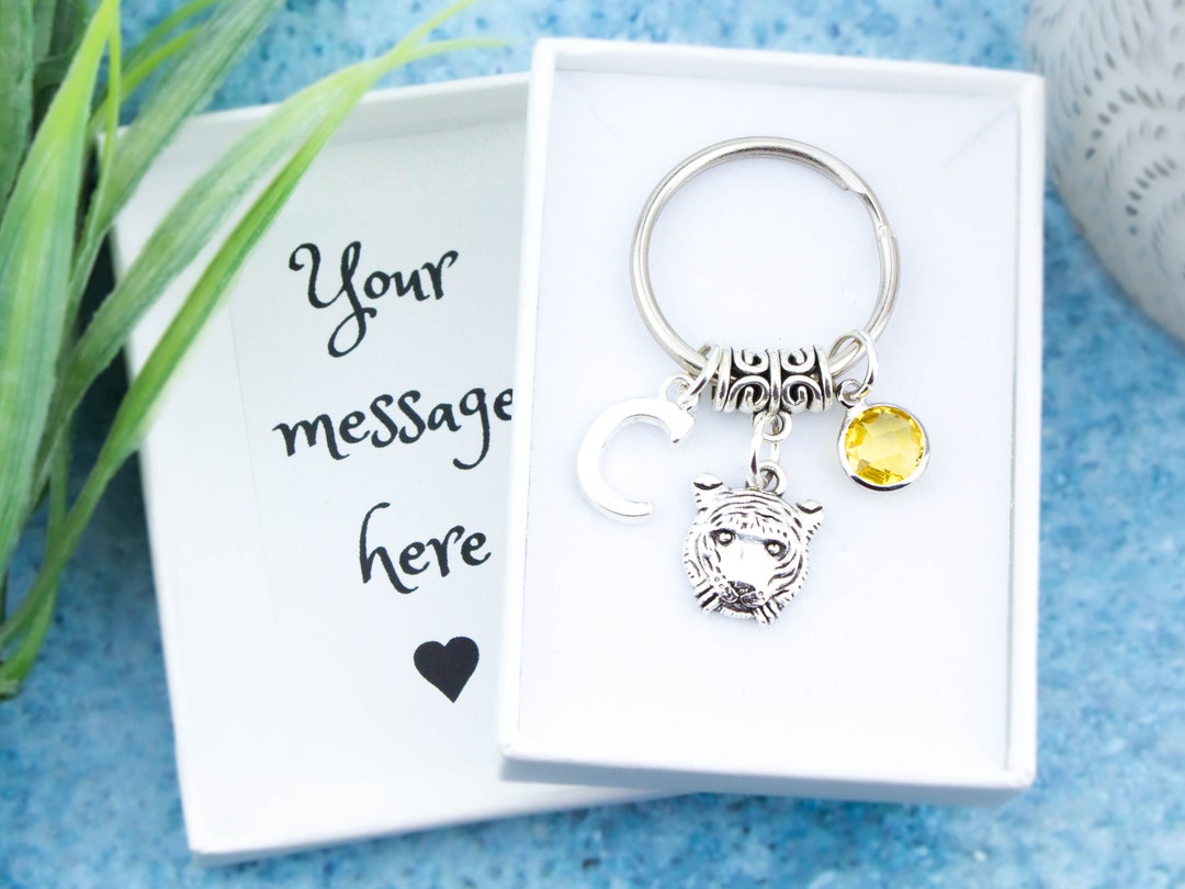 Tiger Keyring, Personalised Gift, Big Cat Keychain, Tiger Face Keychain ...
