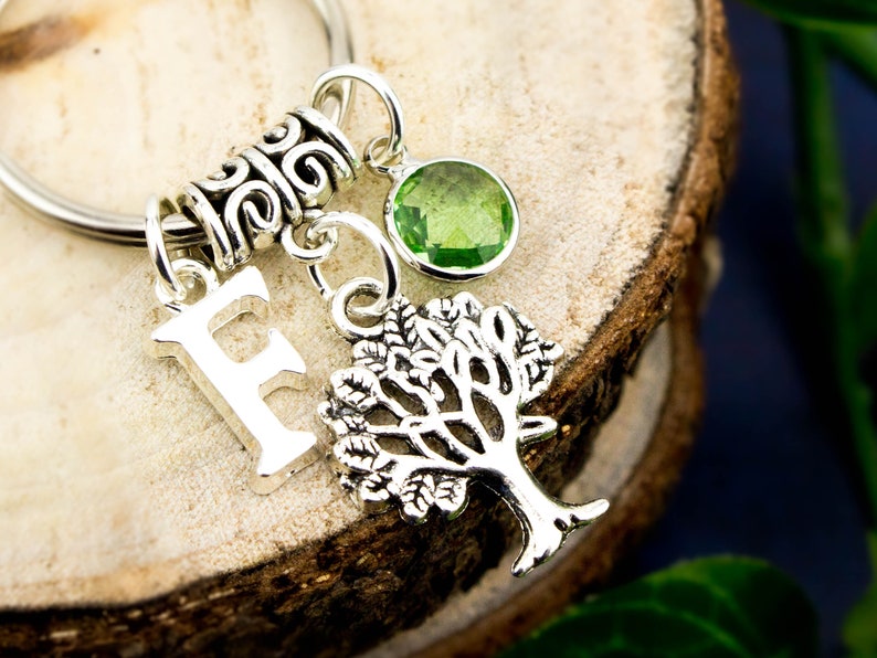 Tree Keyring, Personalised Gift, Nature Keychain, Silver Charm ...