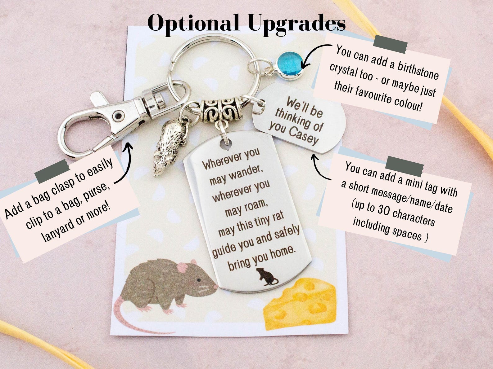 Rat Keyring, Travel Gifts, Pet Loss Keepsake, Cute Rat Keychain, Rodent ...