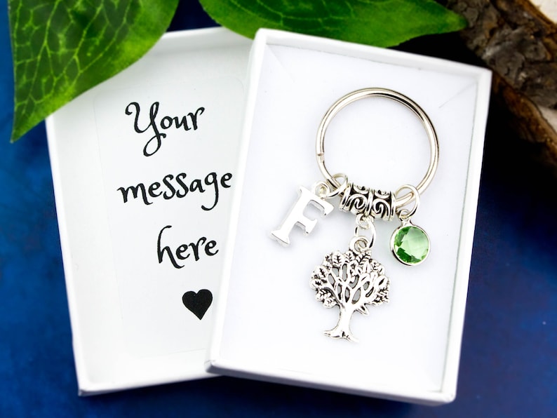 Tree Keyring, Personalised Gift, Nature Keychain, Silver Charm ...
