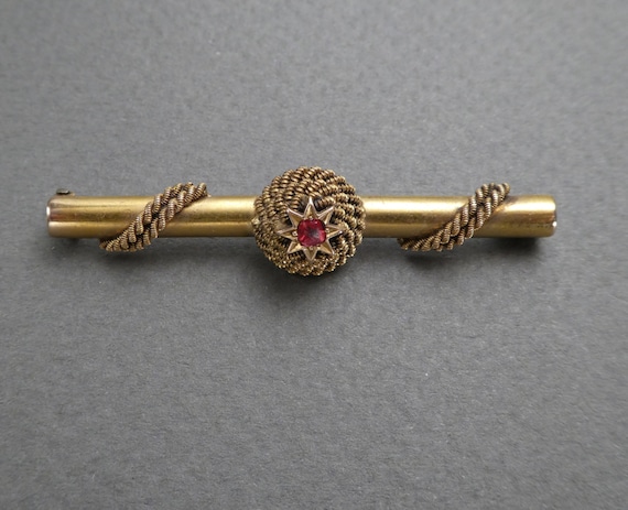 14K gold rope trim with ruby bar pin - Gem