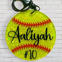 Softball Bag Tag, Personalized Softball Keychain, Custom Softball Name ...