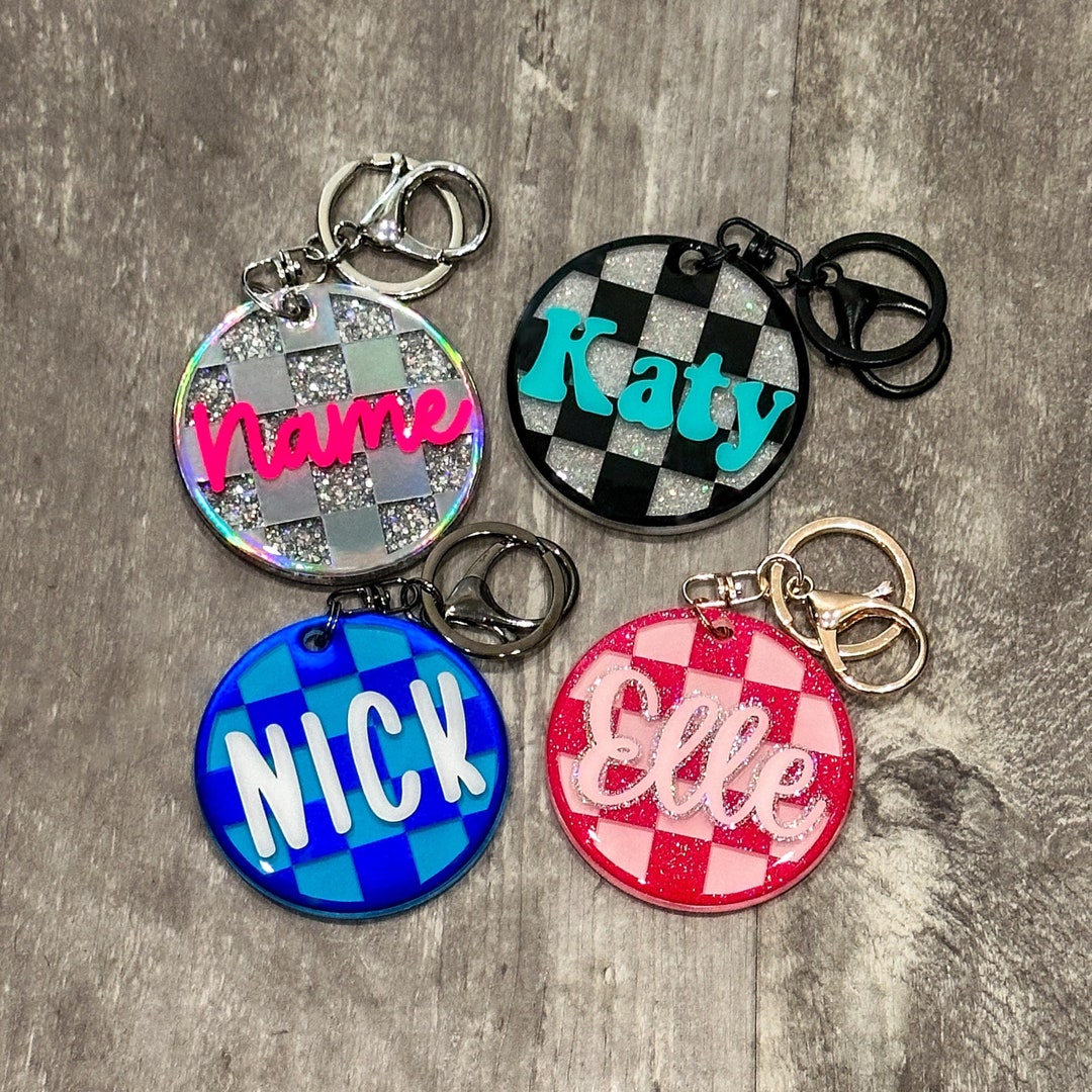Custom Checkered Backpack Name Tag | Checkered Name Keychain | Custom ...