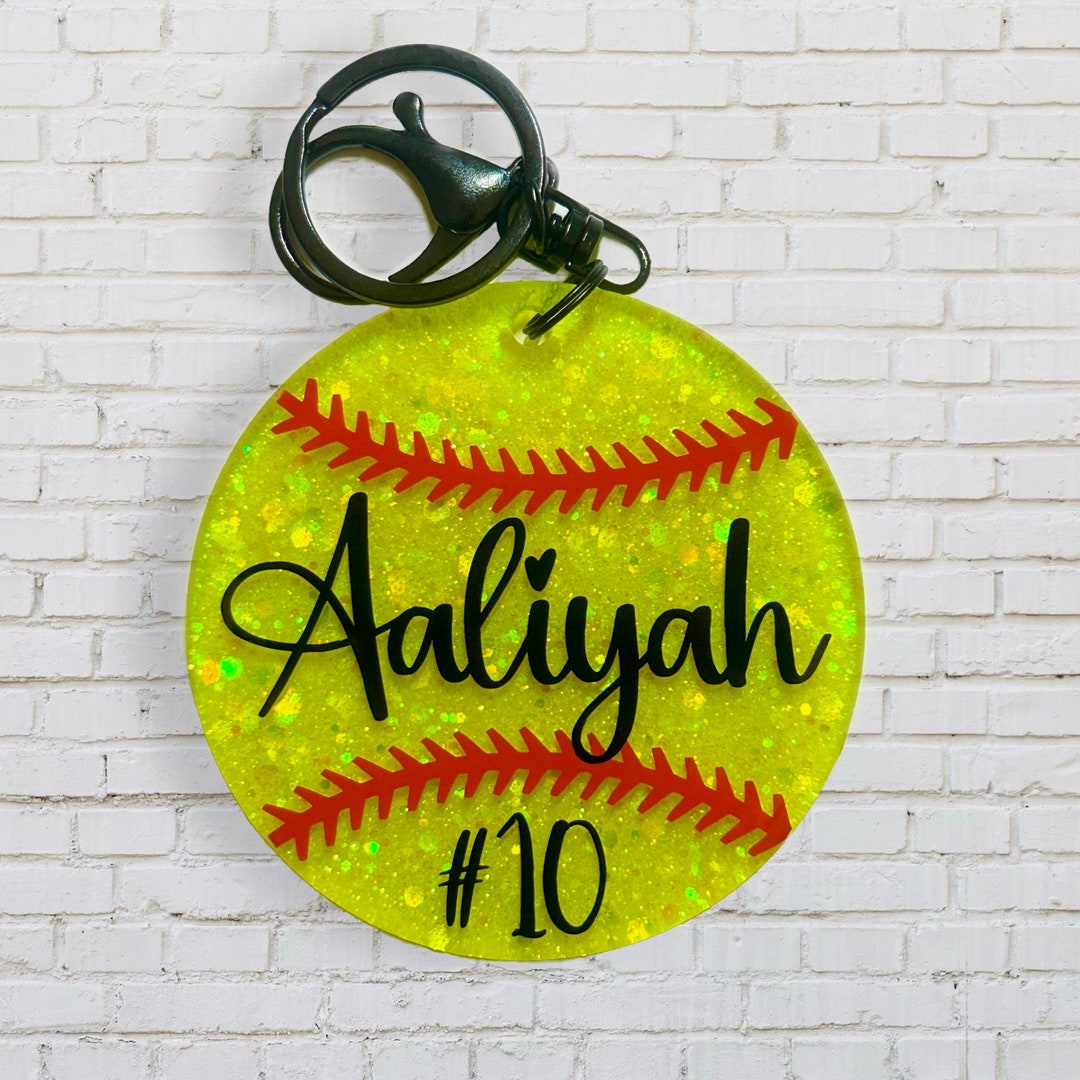 Custom Glitter Softball Keychain/bag Tag - Etsy