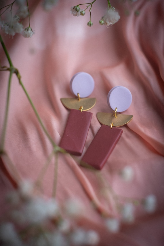 DANA Statement Earrings in Burgundy & Dusty Pink Finished With - Etsy UK