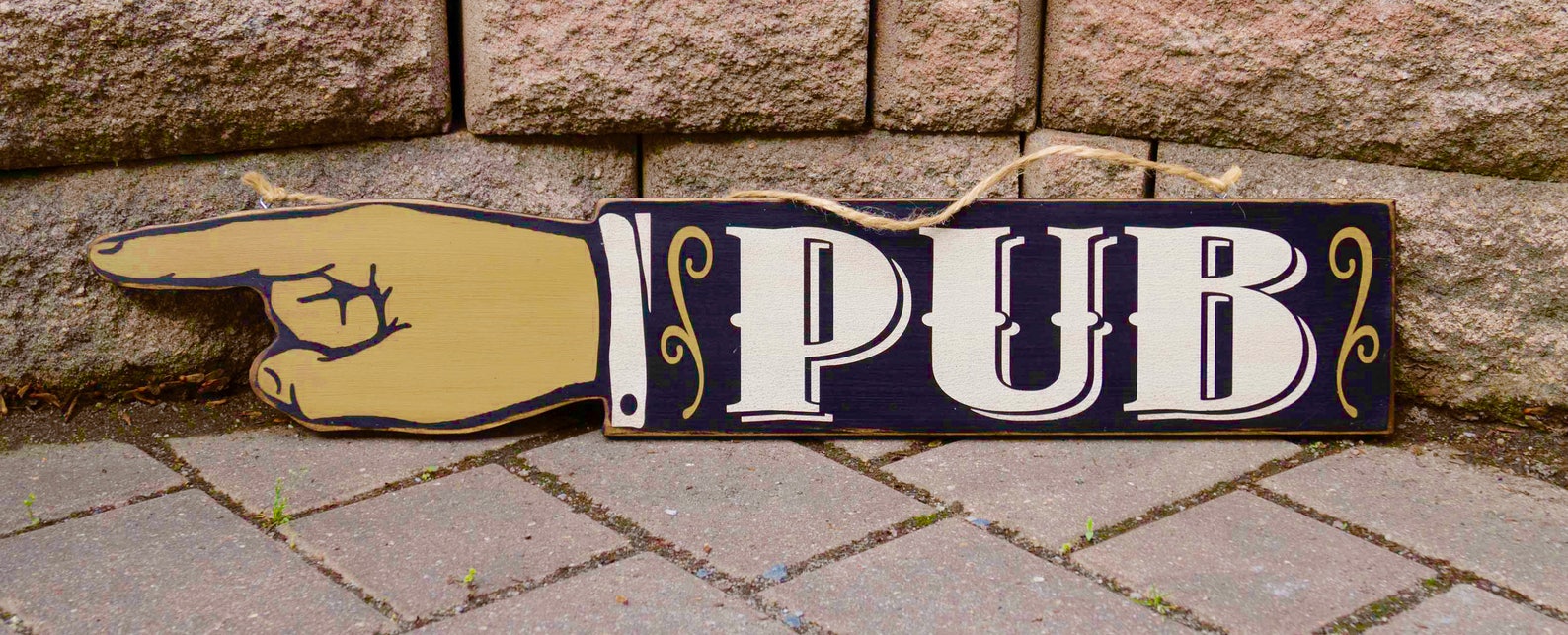 Home Bar Sign, Pub Sign, Finger Pointing Sign, Directional Sign, Man ...