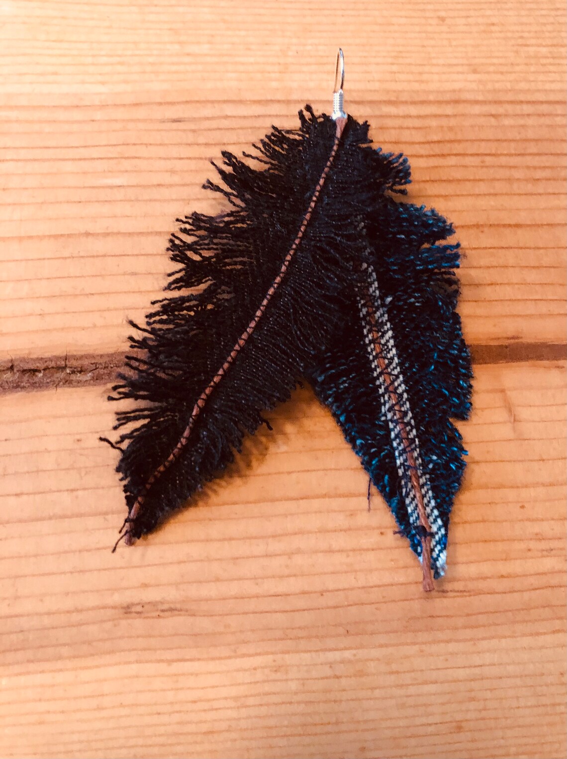 Denim Feather Earrings - Etsy