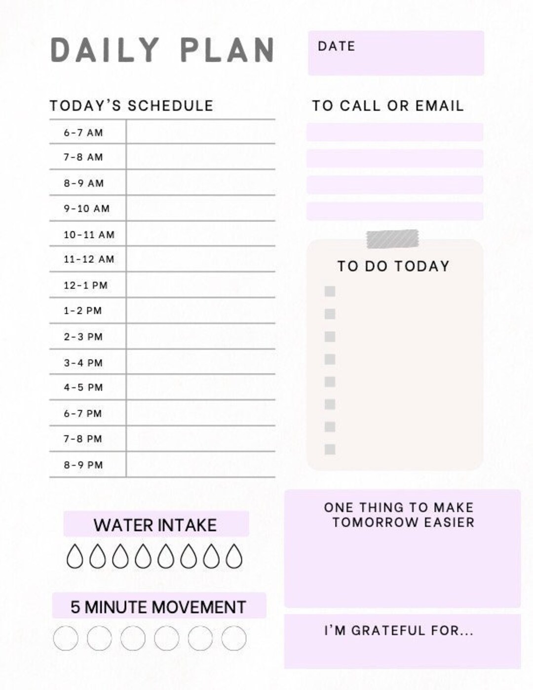 Purple Daily Planner one Page - Etsy
