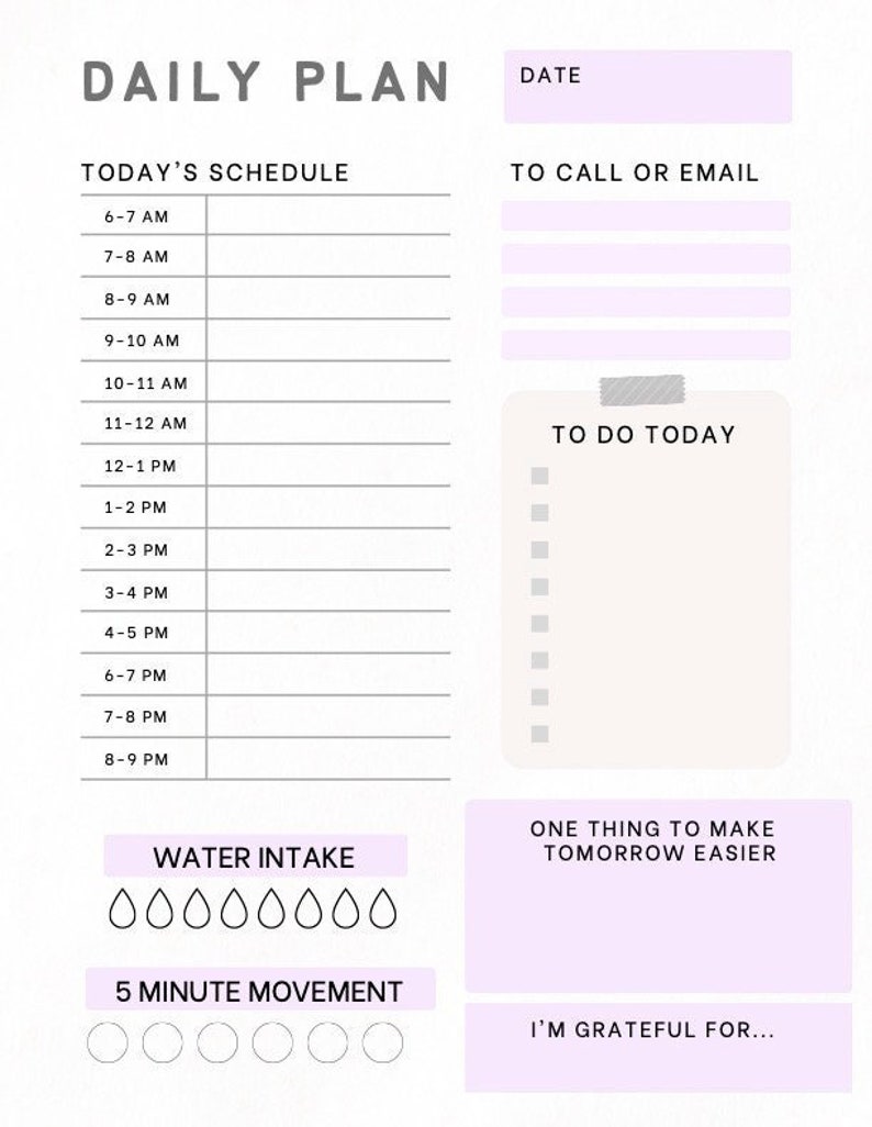 Purple Daily Planner one Page - Etsy