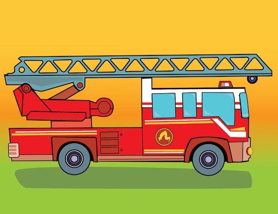 Firetruck Illustrated Childrens Wall Art Printable Wall Art - Etsy