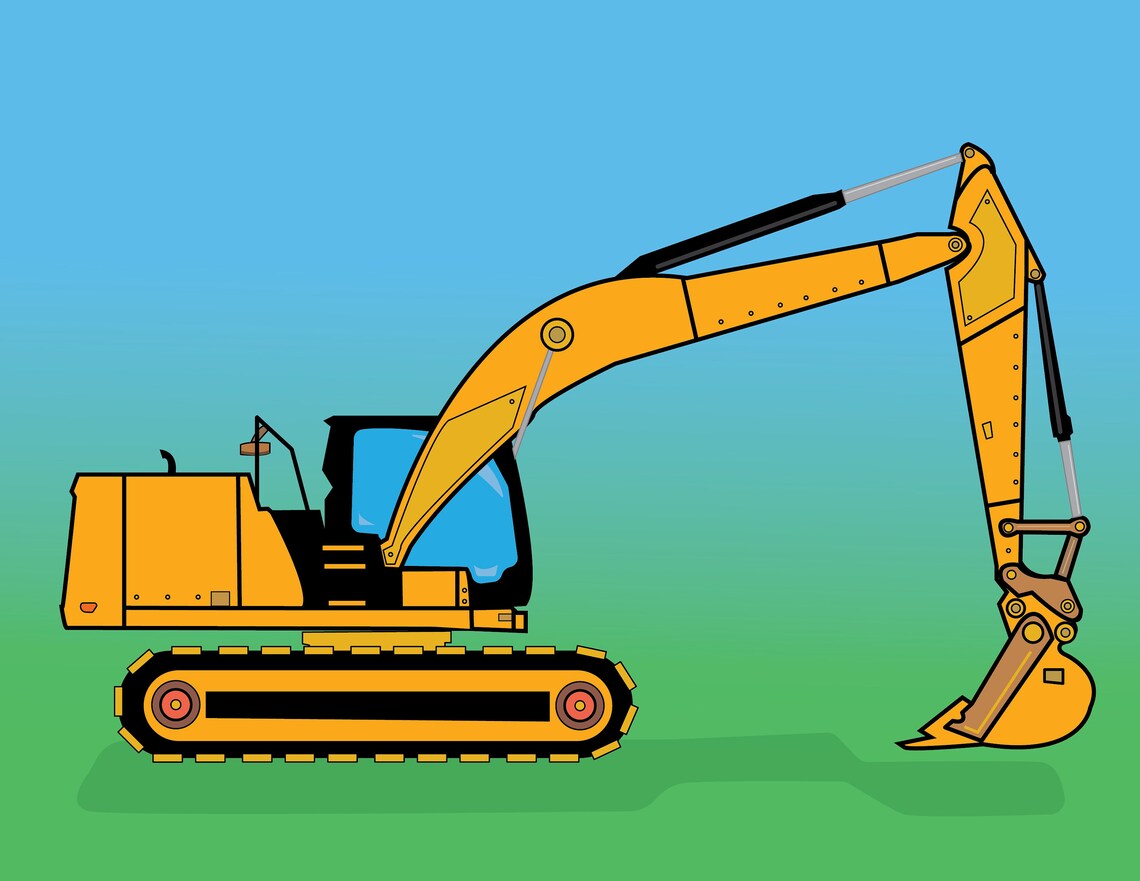 Excavator Illustrated Children’s Digital Wall Art, Childrens Book ...