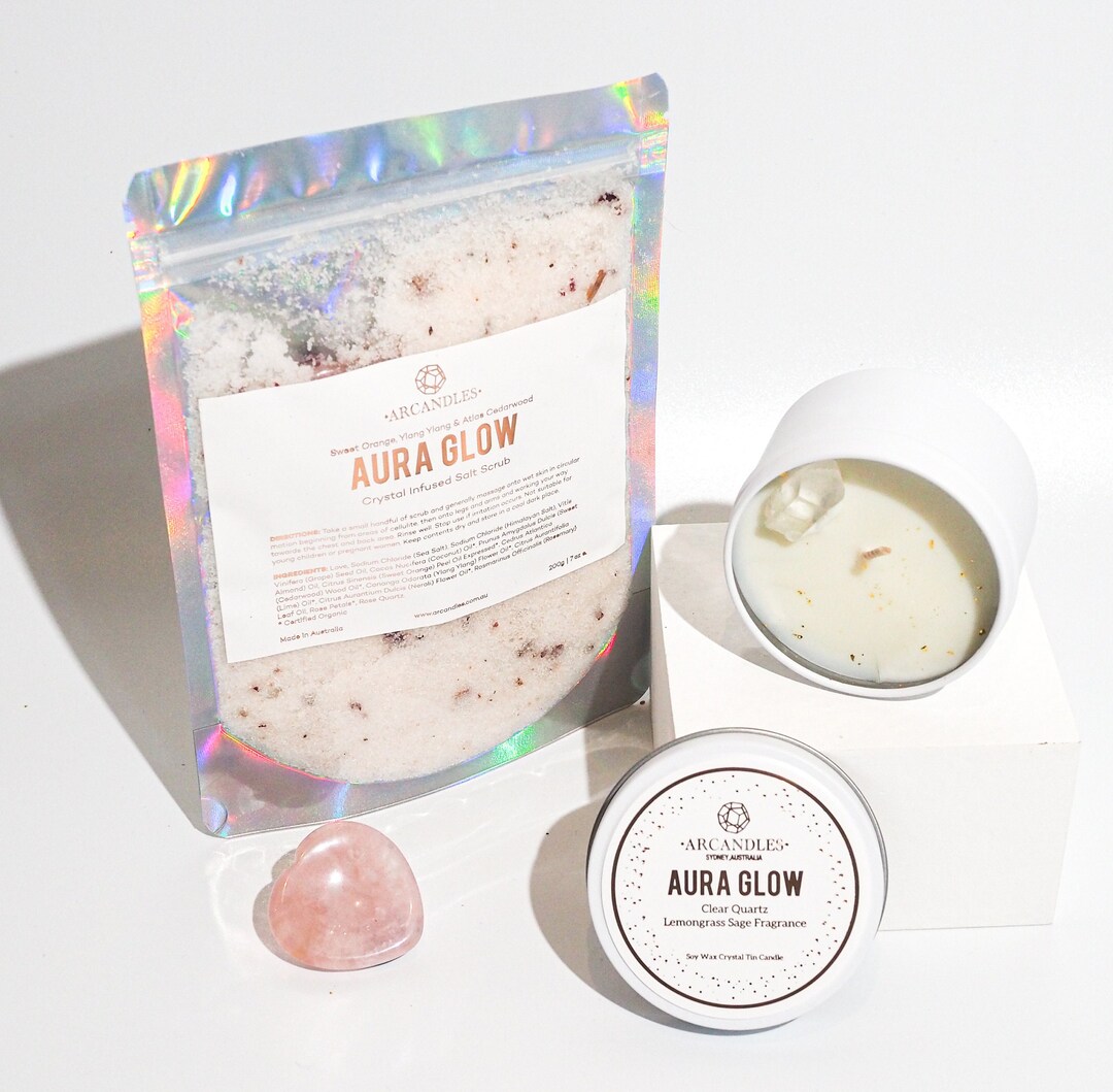 Aura Glow Travel Candle Body Scrub Tin Candle Crystal Candle Clear ...