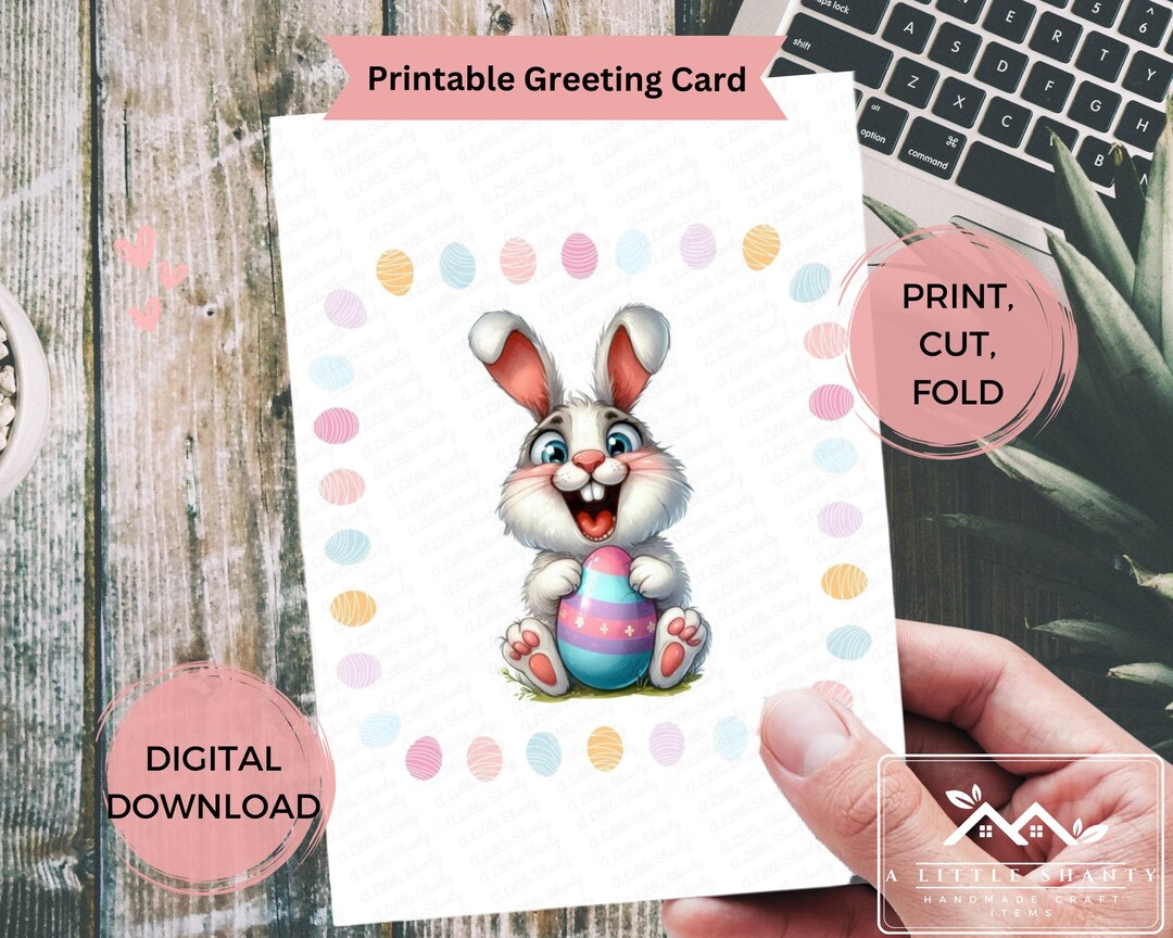 Printable Cartoon Easter Bunny Card, Cute Easter Card for Kids, Funny ...