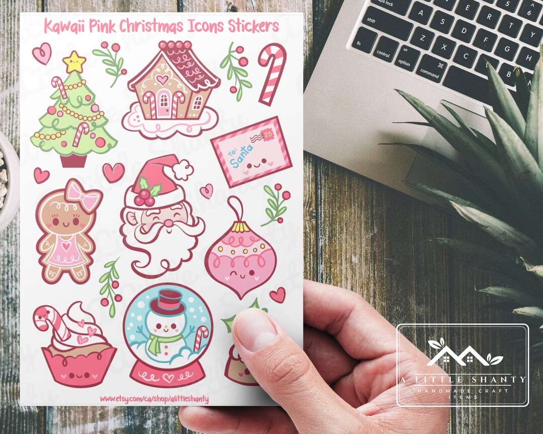 Kawaii Pink Christmas Icons Sticker Sheet,card Making,scrapbook,planner ...