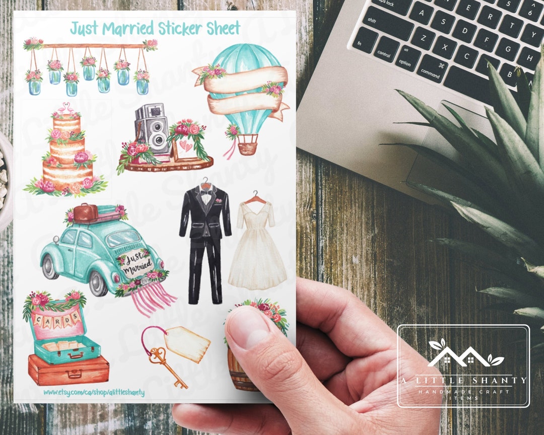 Just Married Sticker Sheet,card Making,scrapbook,planner,crafts,gift ...