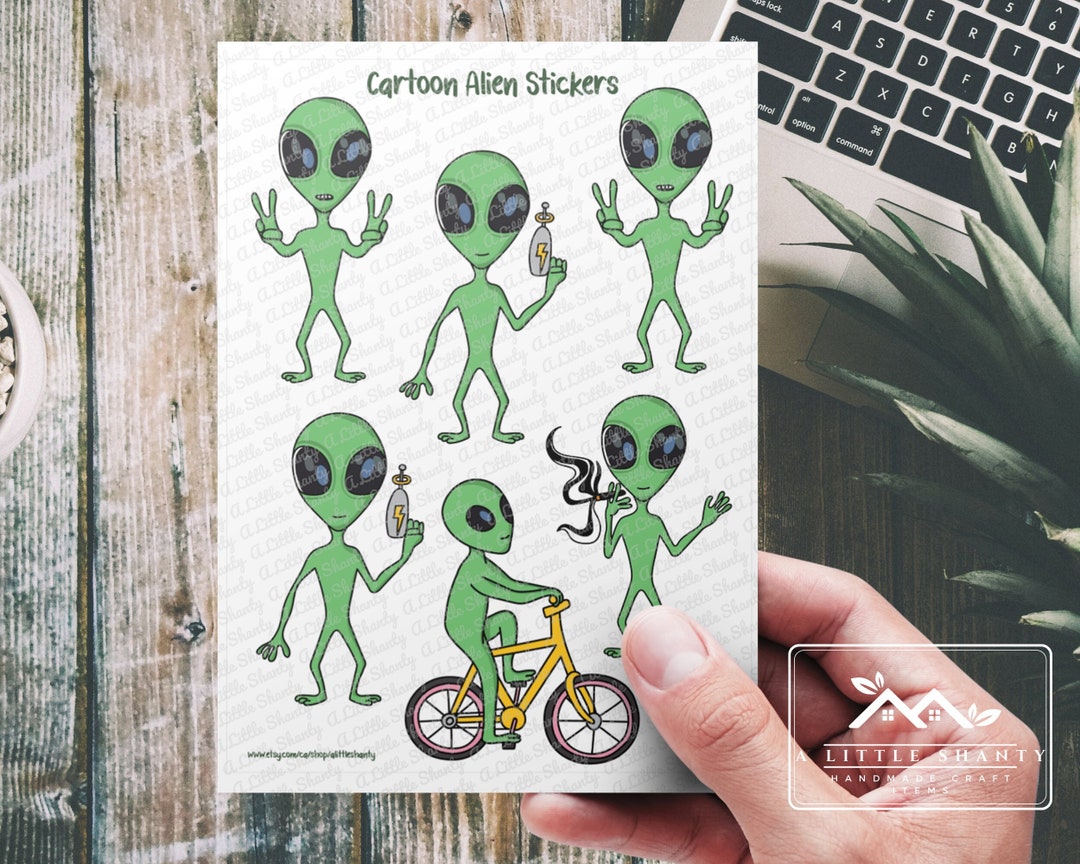 Cartoon Alien Sticker Sheet, Alien Stickers, Card Making or Scrapbook ...