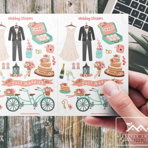 Wedding Stickers - Just Married, Bride and Groom, Floral Wedding Decor ...