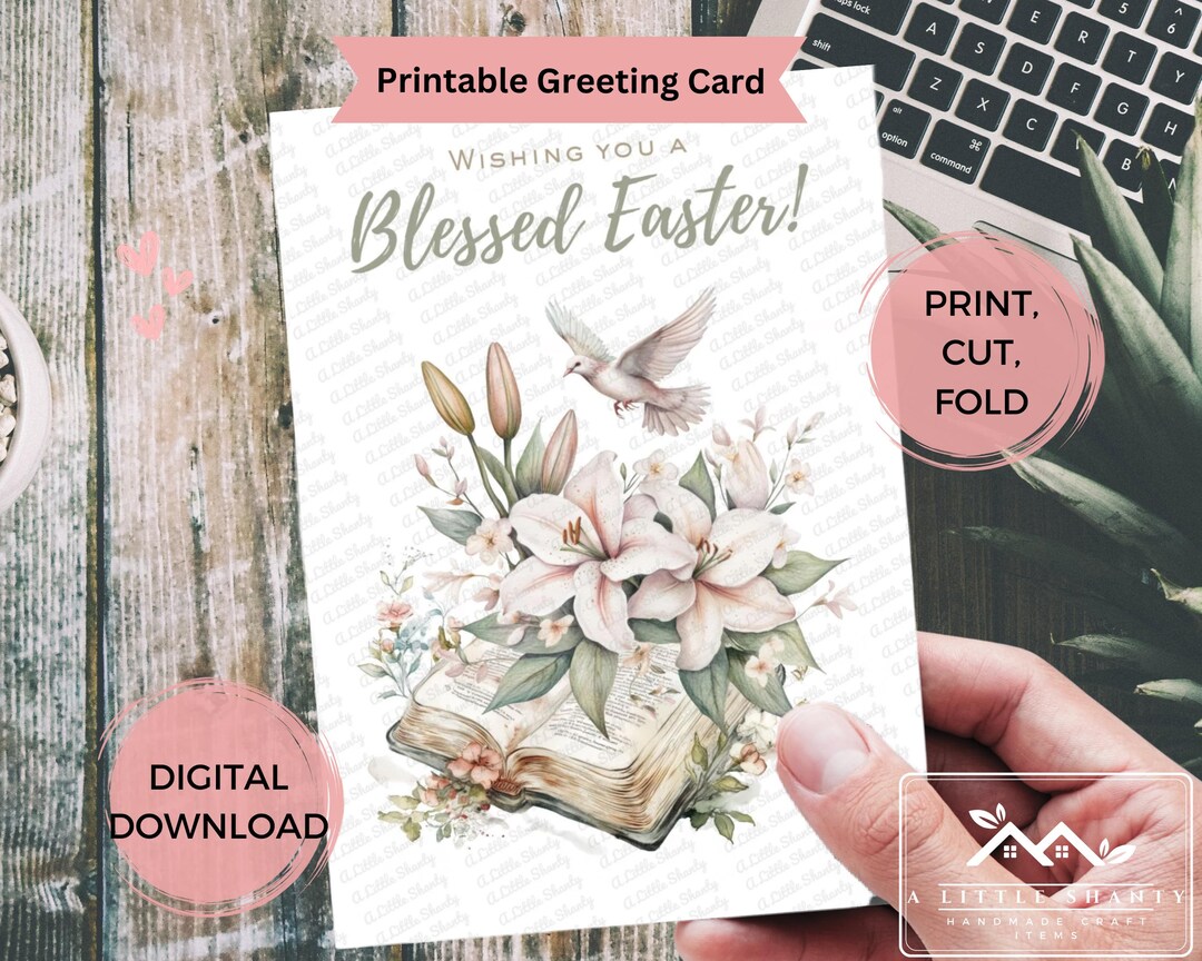 Blessed Easter Card Printable Dove Bible And Lily Floral Religious