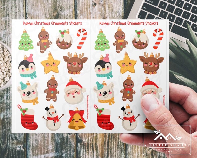 Kawaii Christmas Ornaments Sticker Sheet, Card Making, Scrapbook ...