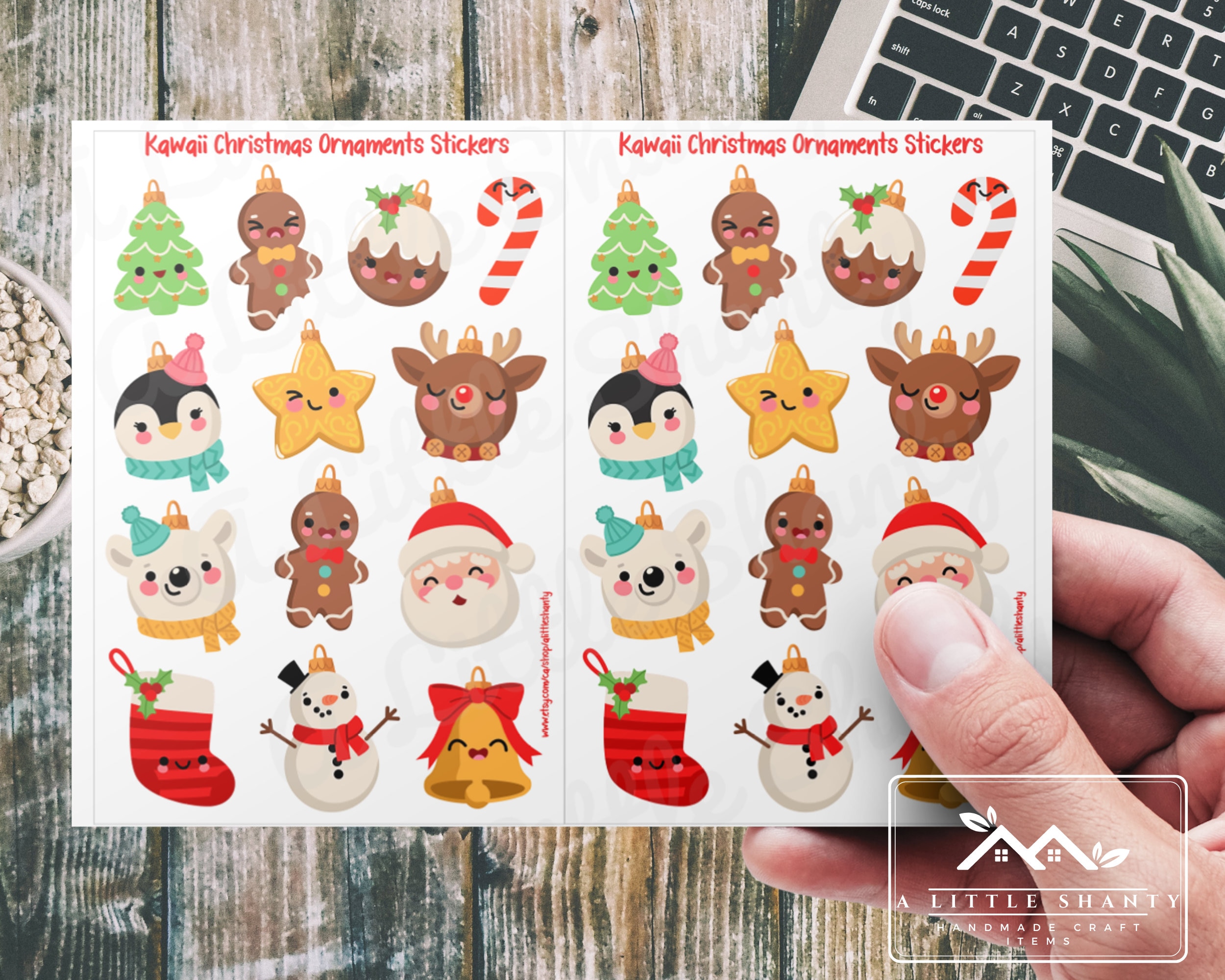 Kawaii Christmas Ornaments Sticker Sheet, Card Making, Scrapbook ...