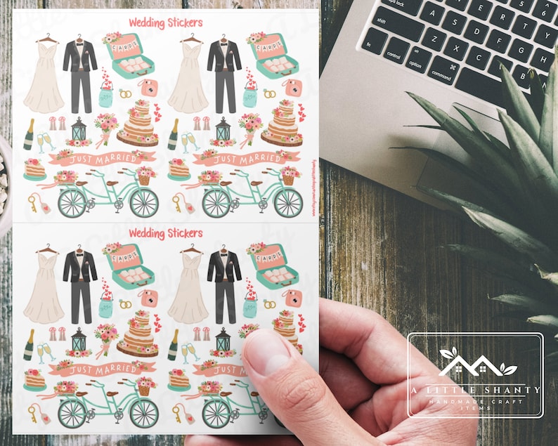 Wedding Stickers - Just Married, Bride and Groom, Floral Wedding Decor ...
