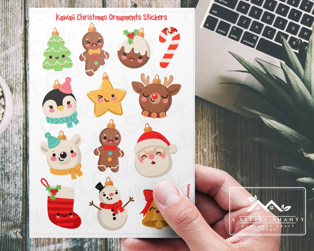 Kawaii Christmas Ornaments Sticker Sheet, Card Making, Scrapbook ...