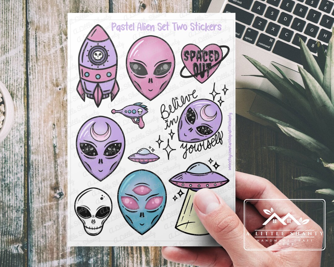 Pastel Alien Sticker Sheet Set 2, Alien Stickers, UFO Sticker, Alien ...