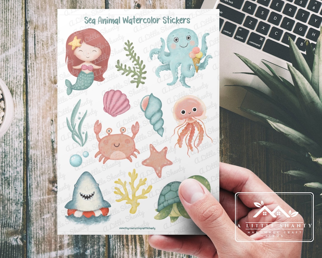 Sea Animal Watercolor Stickers, Animal Stickers, Cute Sticker Sheet ...