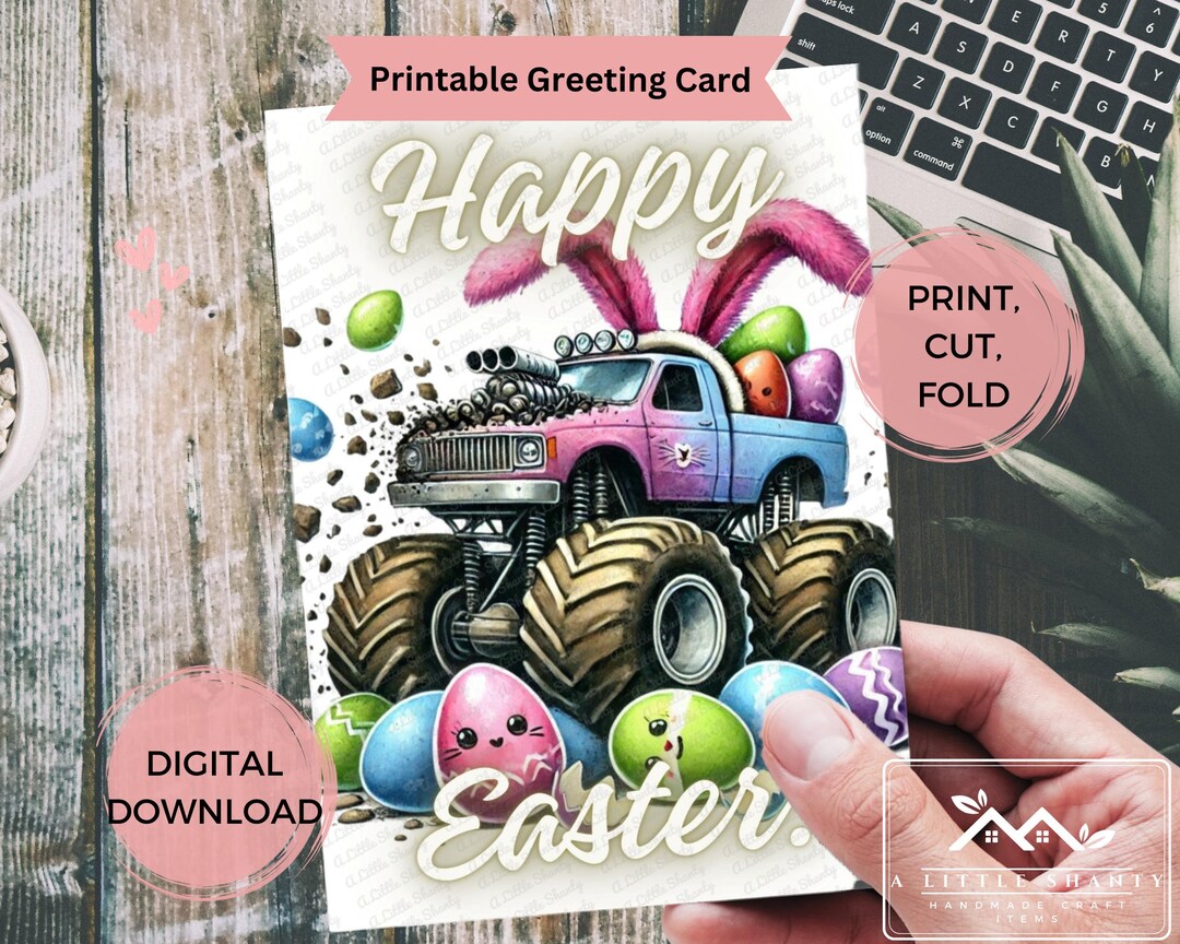 Monster Truck Easter Card Printable, Funny Easter Card With Bunny Ears ...