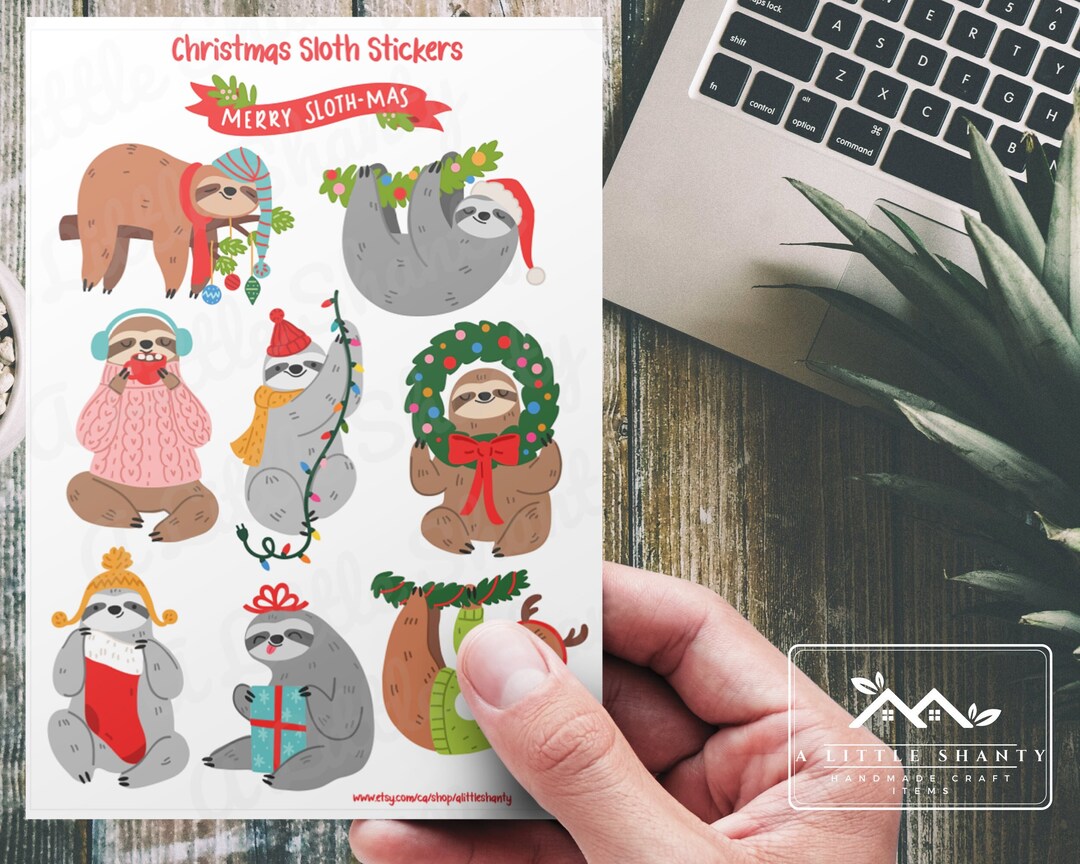 Christmas Sloth Stickers Sheet, Card Making, Scrapbook, Planner, Kids ...