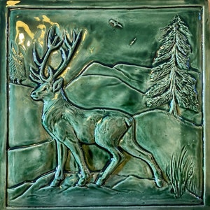 12"celtic Stag Ceramic Bas Relief Tile in Sienna Glaze, With Border ...