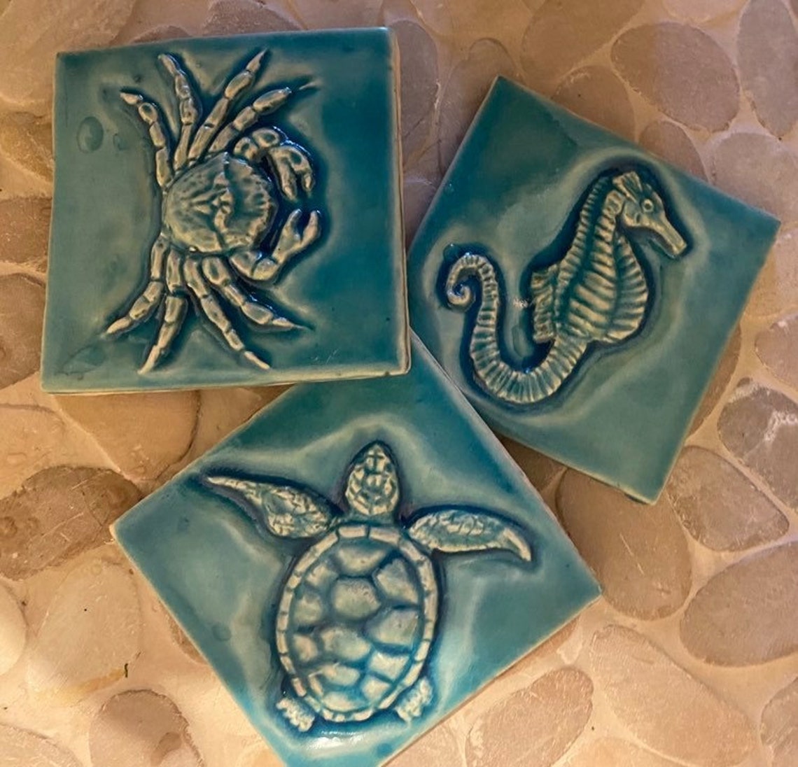 4”ceramic Sea Turtle Tile in Crackle Blue - Etsy