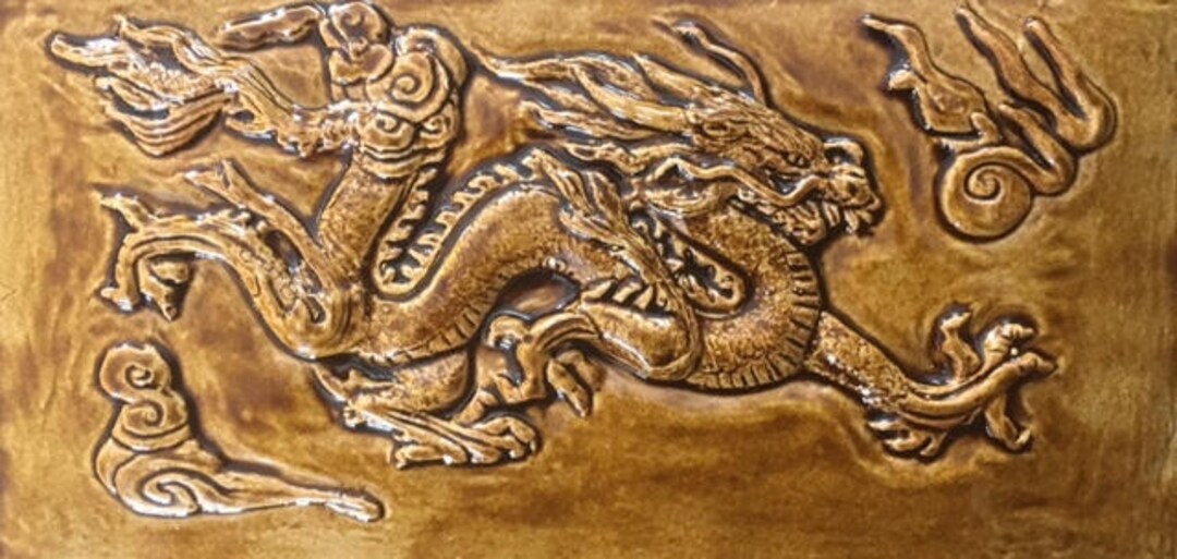 Ceramic Handmade Dragon Tile in a Rich Burnt Sienna Glaze - Etsy