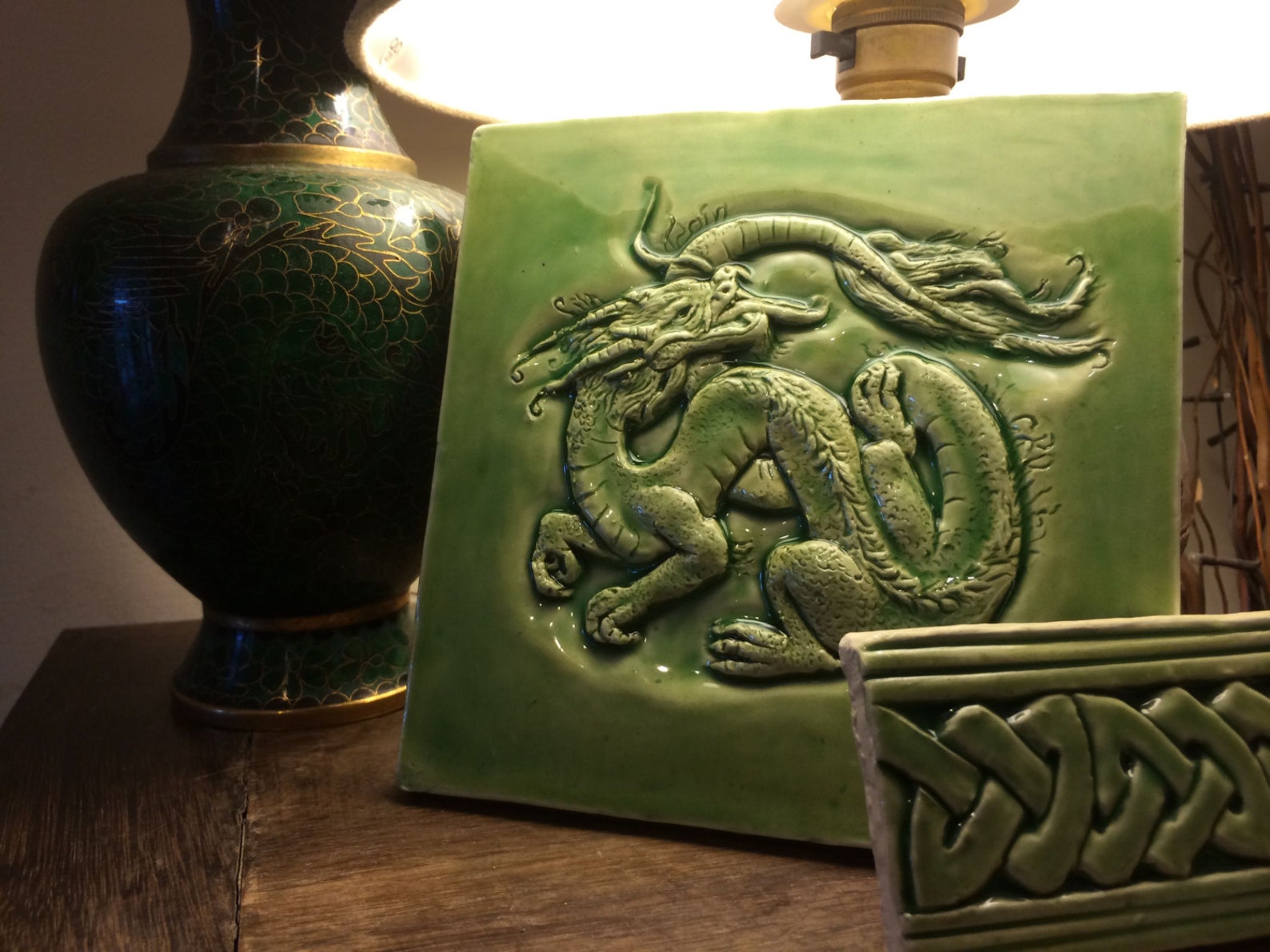 Handmade Chinese Dragon Ceramic Tile, With a Apple Jade Glaze, - Etsy