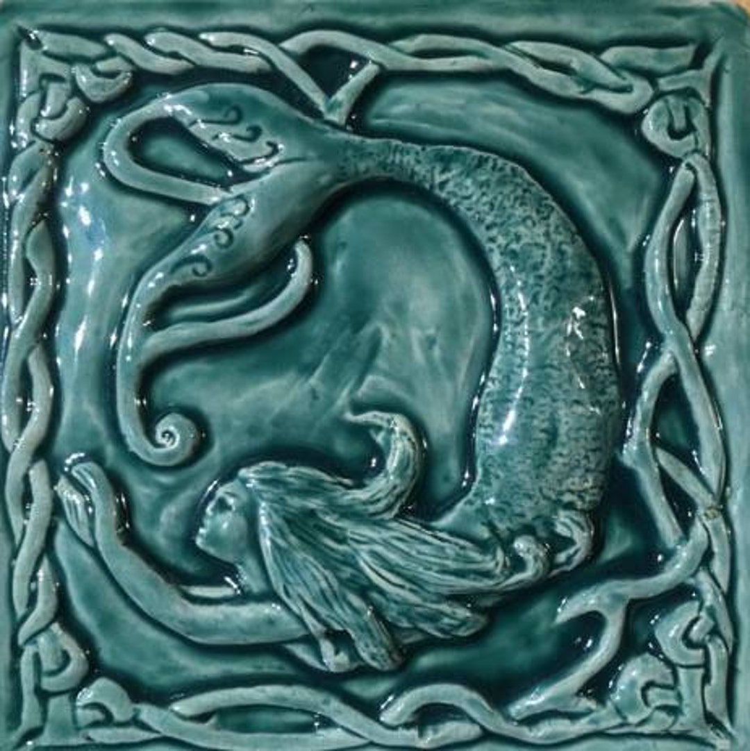 Handmade Celtic Mermaid Ceramic Bas Relief Tile in Turquoise Glaze ...