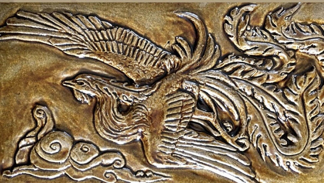 Ceramic Phoenix Tile in a Burnt Sienna Glaze - Etsy