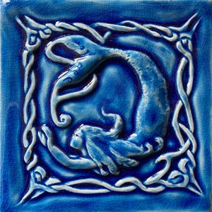 Handmade Celtic Mermaid Ceramic Bas Relief Tile in Crackle Blue ...