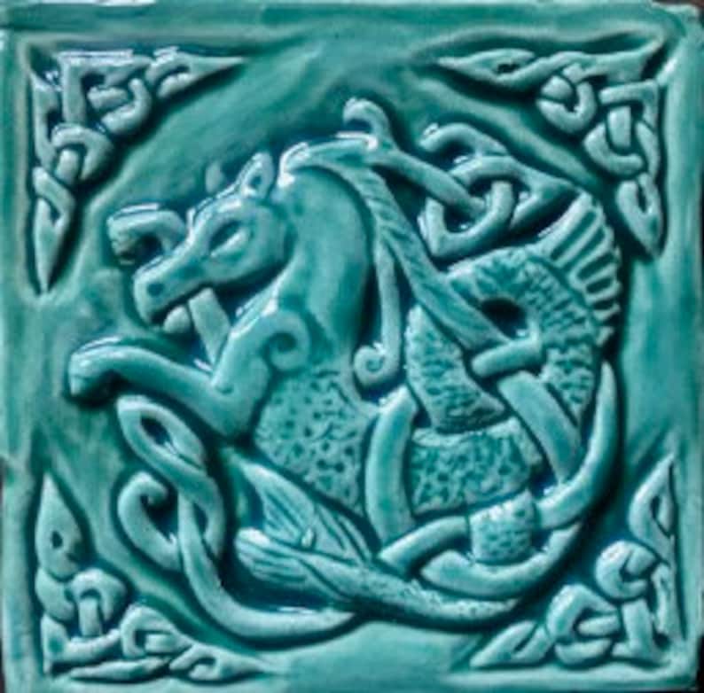 Handmade Celtic Seahorse Ceramic Bas Relief Tile in Turquoise - Etsy