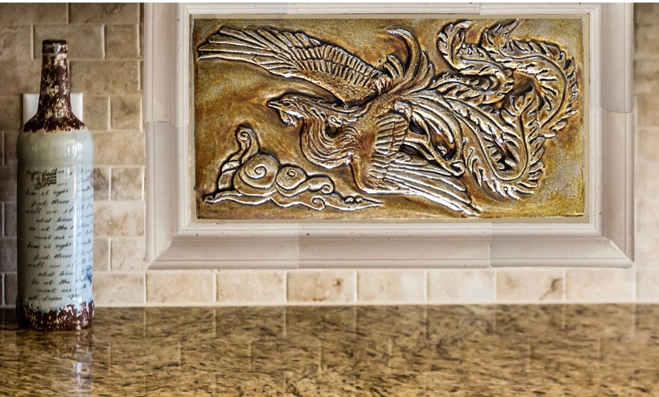 Ceramic Phoenix Tile in a Burnt Sienna Glaze - Etsy
