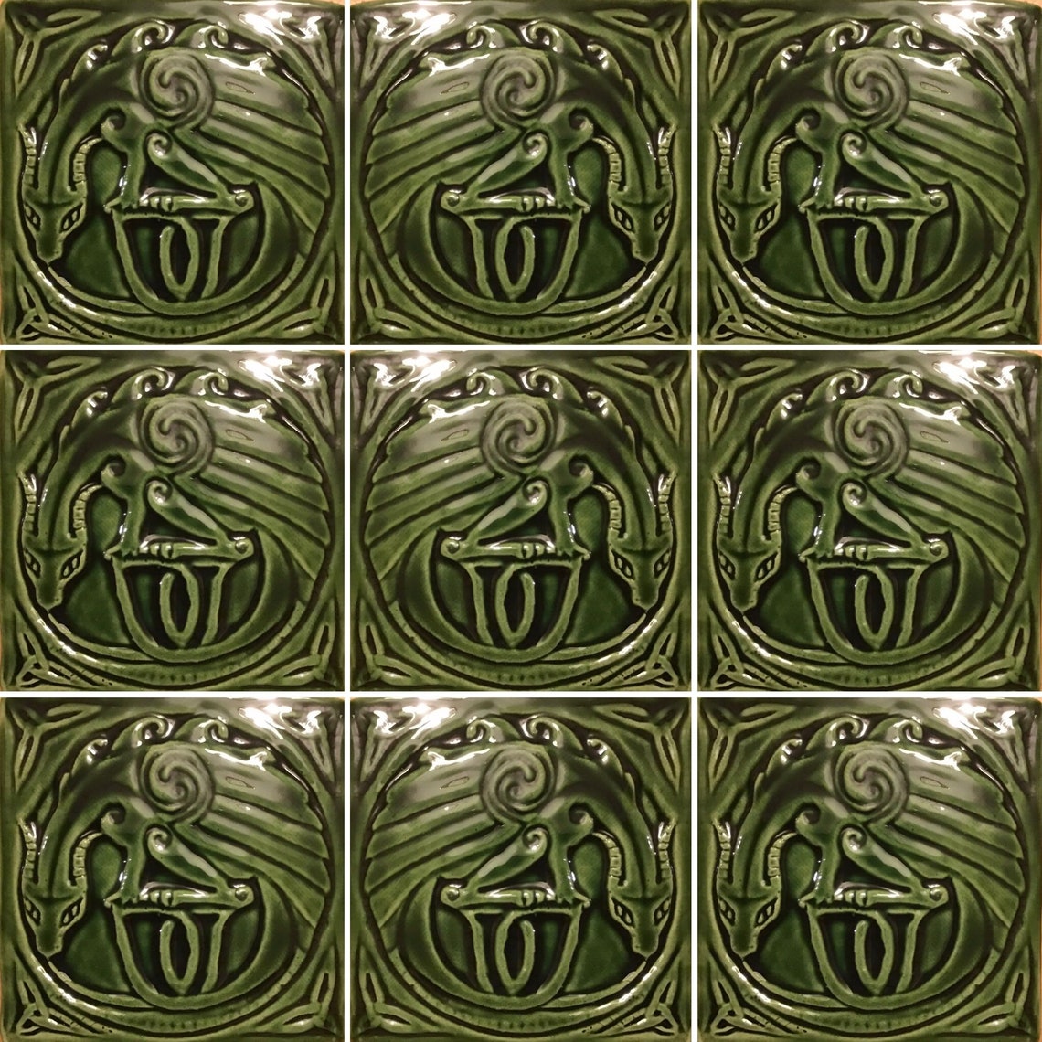 Emerald Green 4"celtic Dragon Ceramic Tile - Etsy