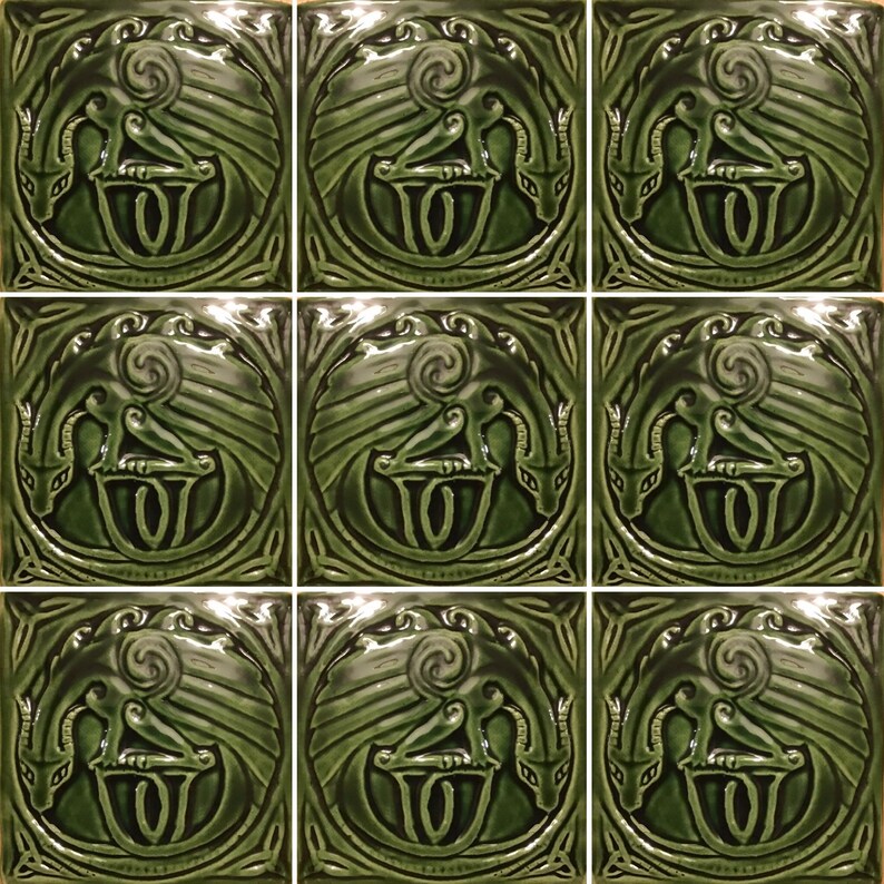 Emerald Green 4celtic Dragon Ceramic Tile - Etsy