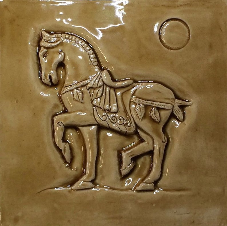 Ceramic Bas Relief Chinese Warrior Horse in Caramel Glaze | Etsy