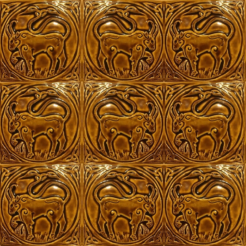 Handmade 4 Celtic Bull Ceramic Tile in Sienna Glaze - Etsy