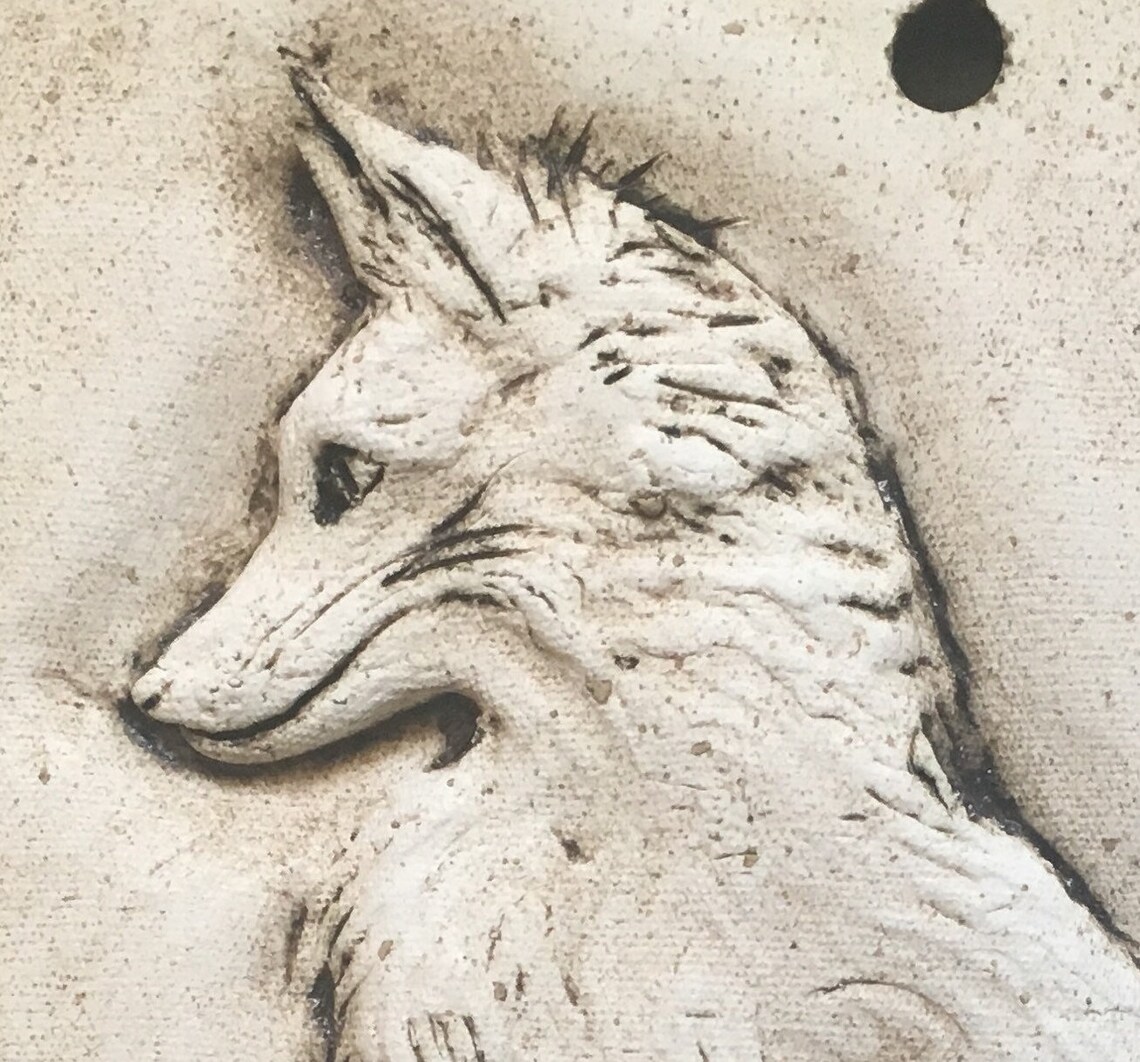 Unique Ceramic Bas Relief Fox Tile in Stone Ware Clay - Etsy
